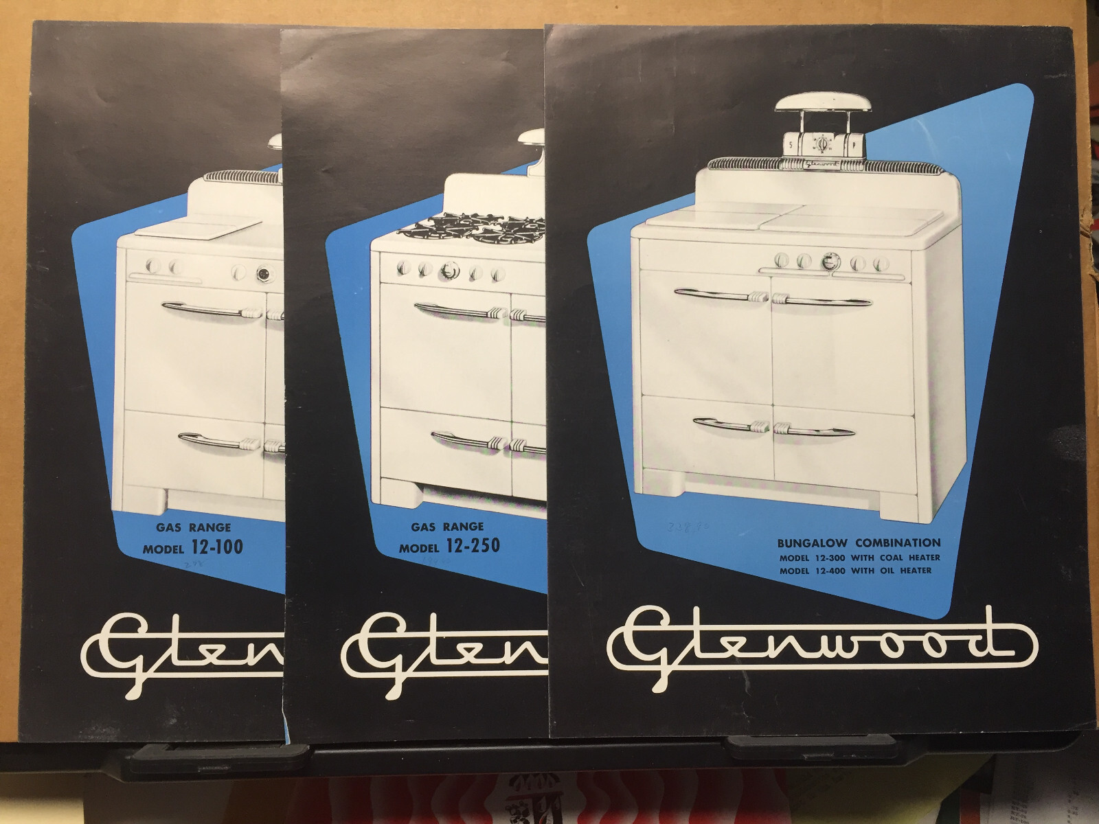 Vtg Glenwood Gas Range Brochures 1940s? 12-100 12-250 12 300 400 Oven ...