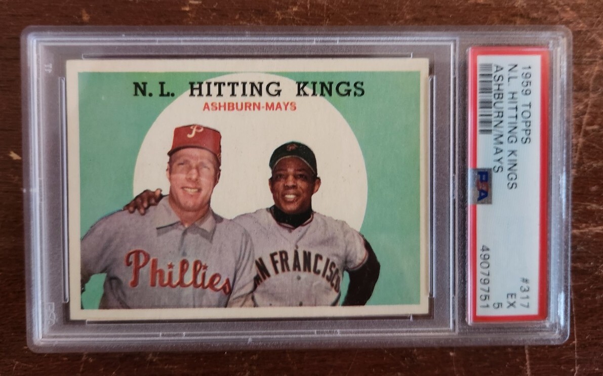 1959 Topps Baseball card 317 NL Hitting Kings Mays Ashburn PSA 5 Sharp ...