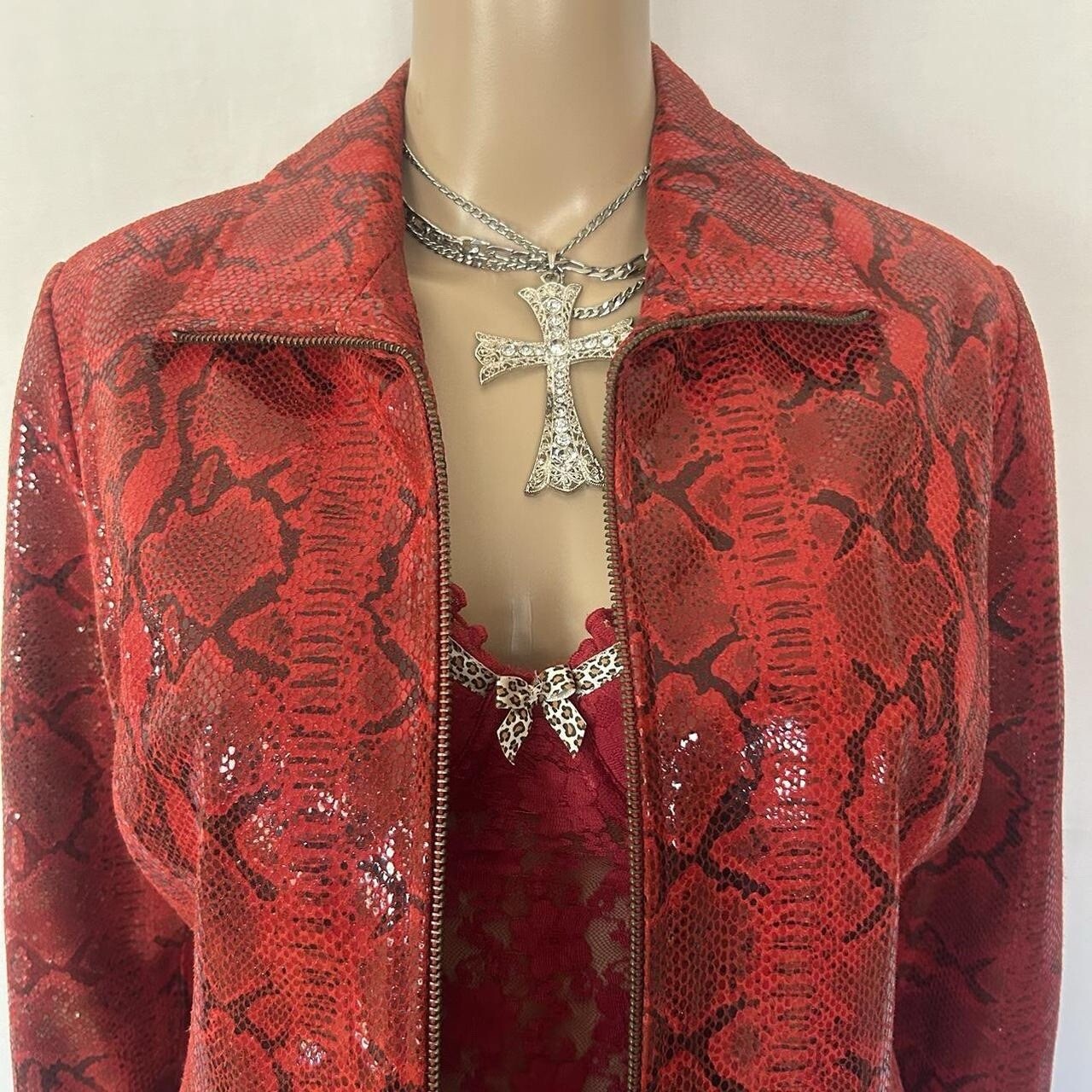 Vintage Red Genuine Leather Snakeskin Embossed Jacket Size Women’s 8 | eBay