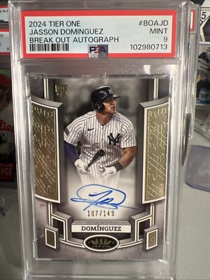 Jasson Dominguez Rookie Card On Card Auto/149 PSA 9 2024 Topps Tier One ...