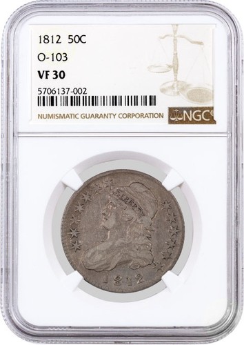 1812 50C Capped Bust Silver Half Dollar O-103 NGC VF30 Very Fine Coin ...