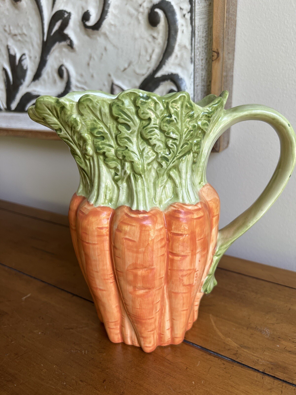 Vintage Fitz & Floyd Carrot Bunch Pitcher 9" tall vegetable garden 1989 ...