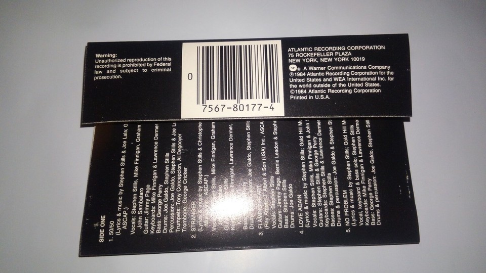 Stephen Stills "Right By You" J Card ONLY No Cassette or Case included ...
