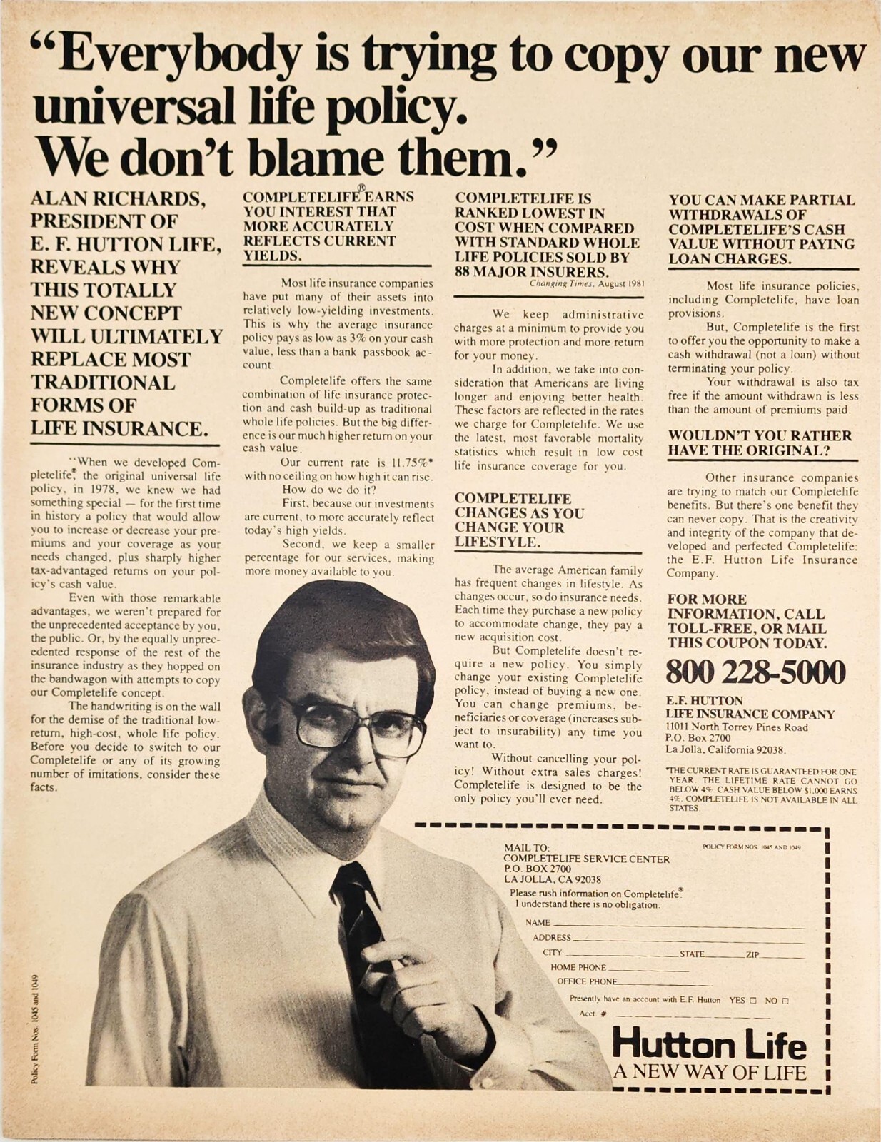 1982 E. F. Hutton Life Insurance Print Ad - La Jolla California - A New ...