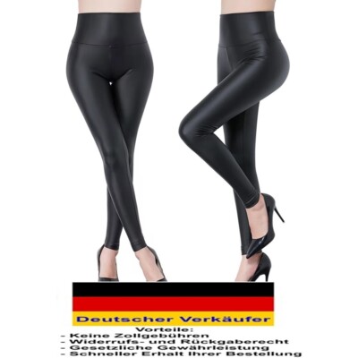 CMF - Damen Leder Optik Leggings Hose Schwarz Matt Lang Hoher Bund Hose S M L XL | eBay.de