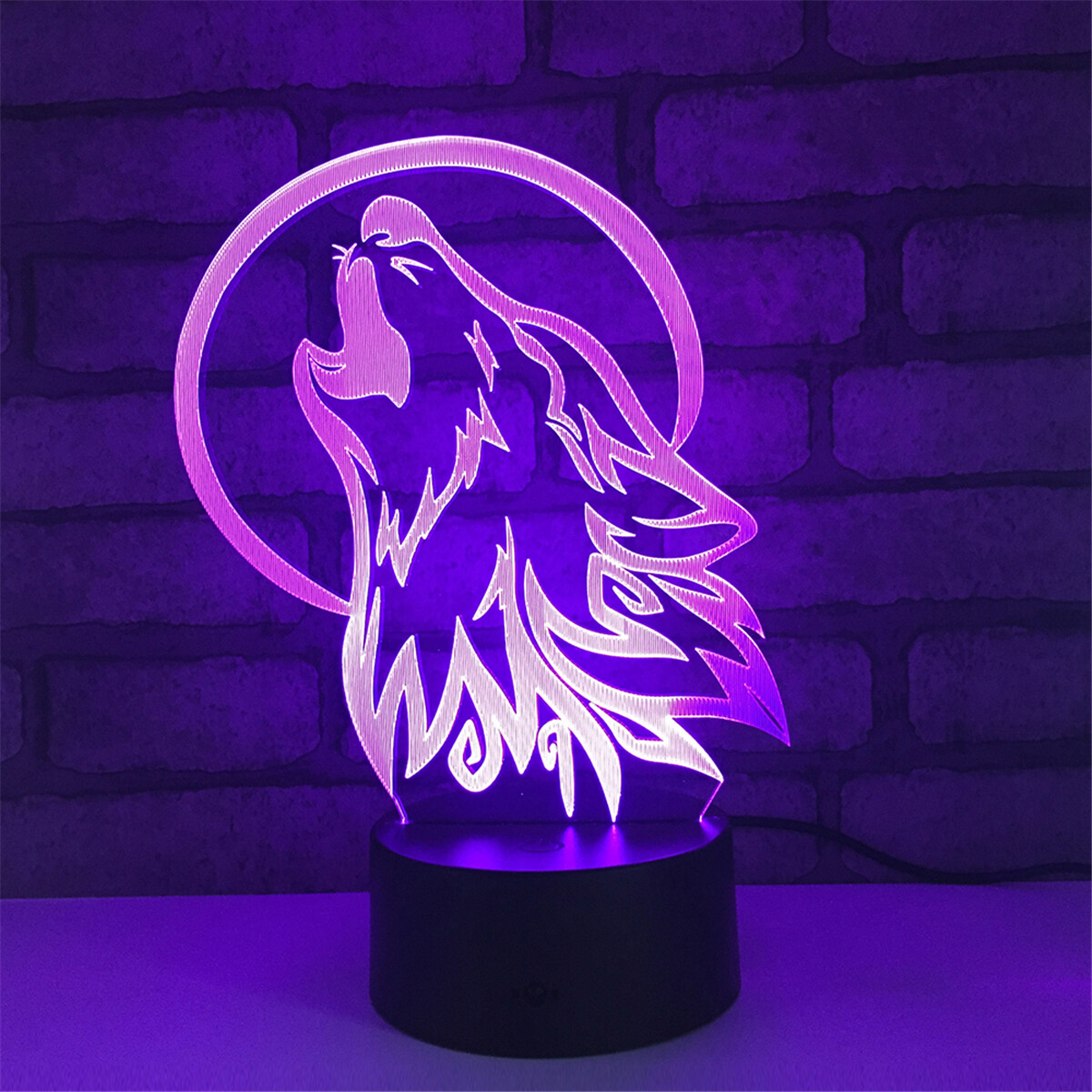 Wolf Roar 3D Night Light 7 Color Change LED Desk Lamp Touch Room Decor ...