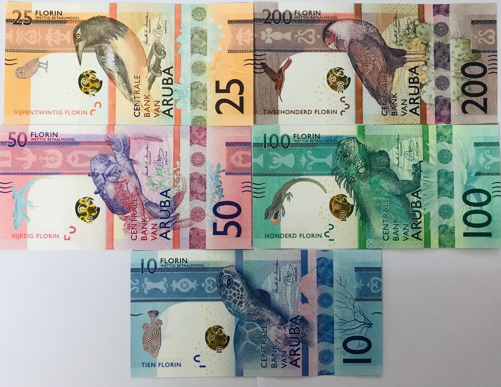 Aruba Set 5 Pcs 10 25 50 100 200 Florin 2019 P 21 22 23 24 25 UNC | eBay
