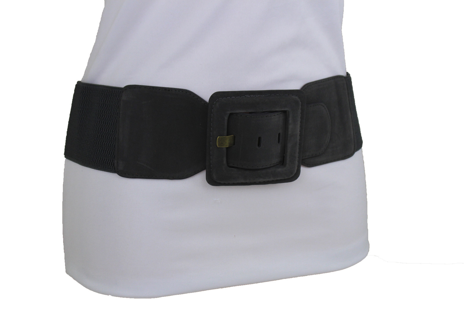 New Women Grey Faux Suede Leather Wide Elastic Fashion Hip Waist Belt ...