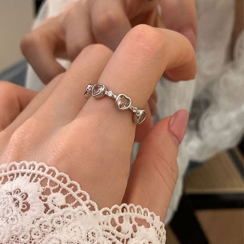 Beautiful Eternity Pink CZ Heart Bezel Set Open Band 925 Sterling ...