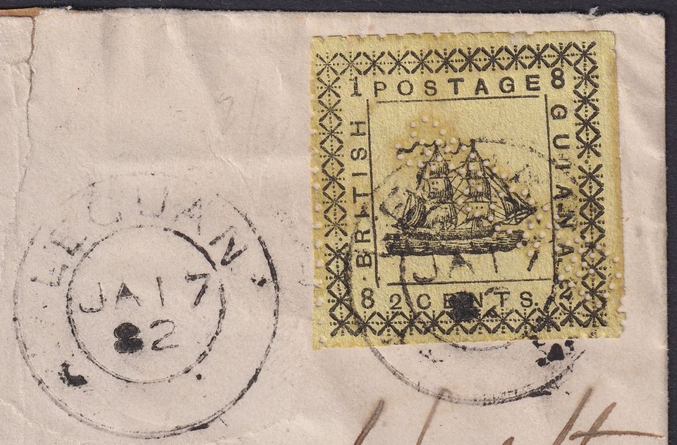 British Guiana 1882 QV Ship 2c Yellow Used Cover Leguan Essequibo TPO ...