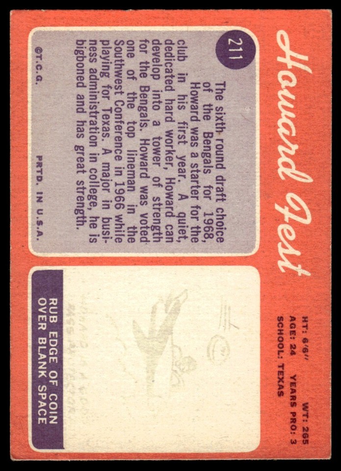 1970 Topps Howard Fest RC Cincinnati Bengals #211 | eBay