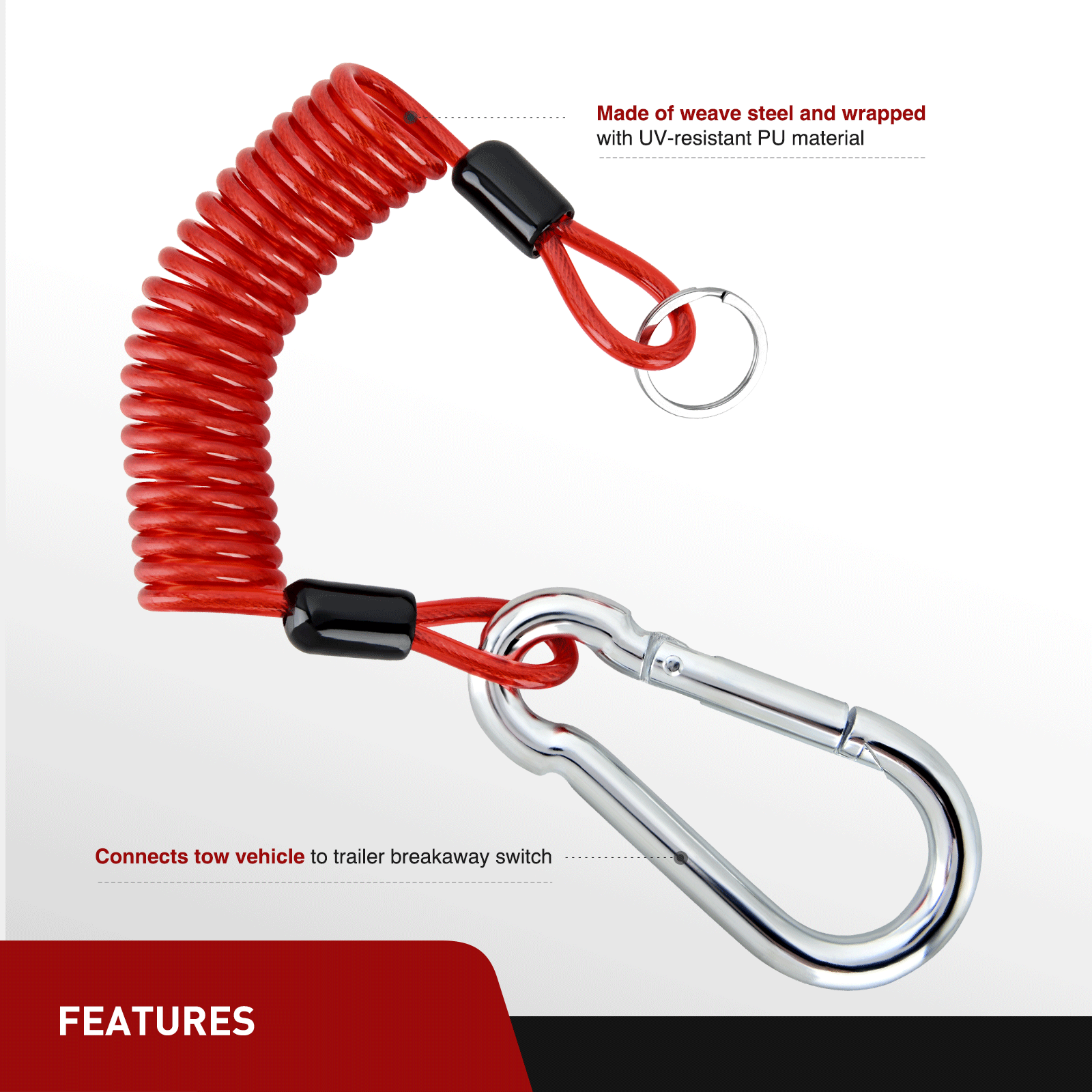 Nilight 4FT Breakaway Trailer Cable Stainless Steel Spring Towing ...