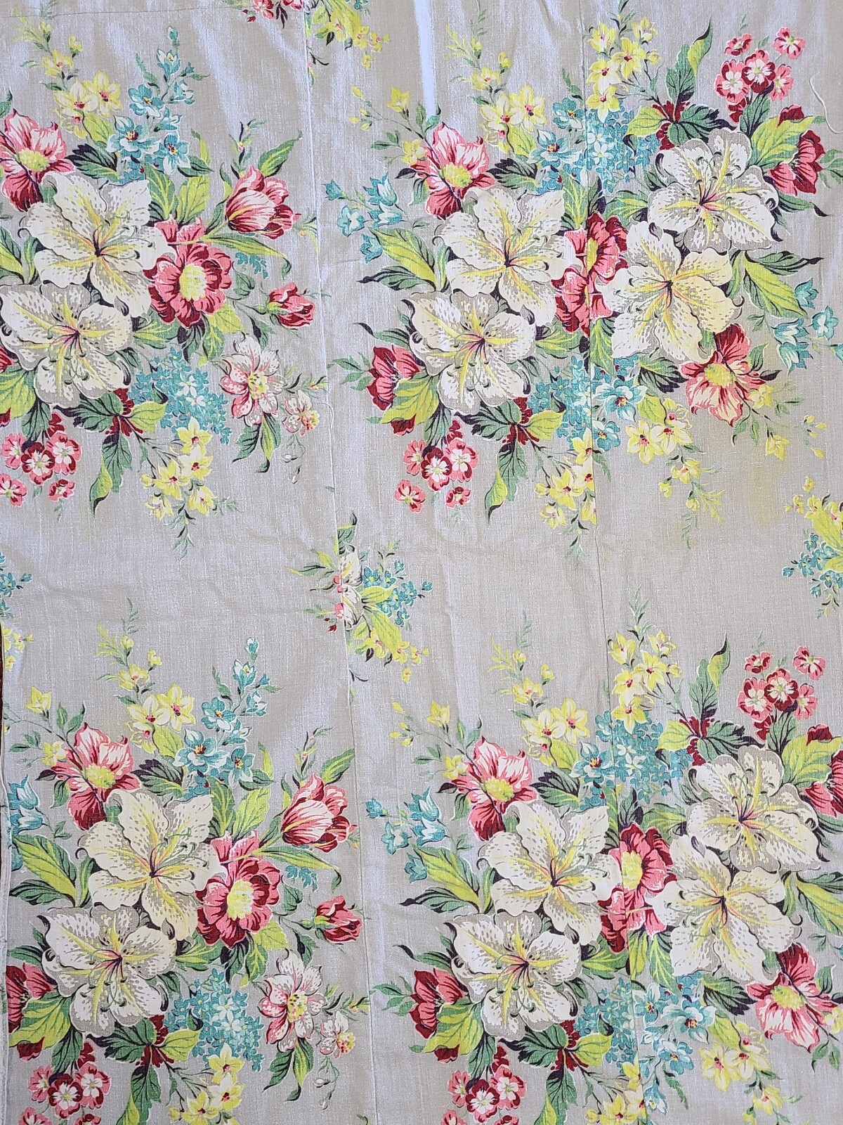 Vintage Barkcloth Fabric Tropical Hibiscus Floral Quilt Top Pieces Sewn ...
