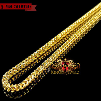 3MM 14K Yellow Gold Finished Franco Style Chain Necklace Sterling ...