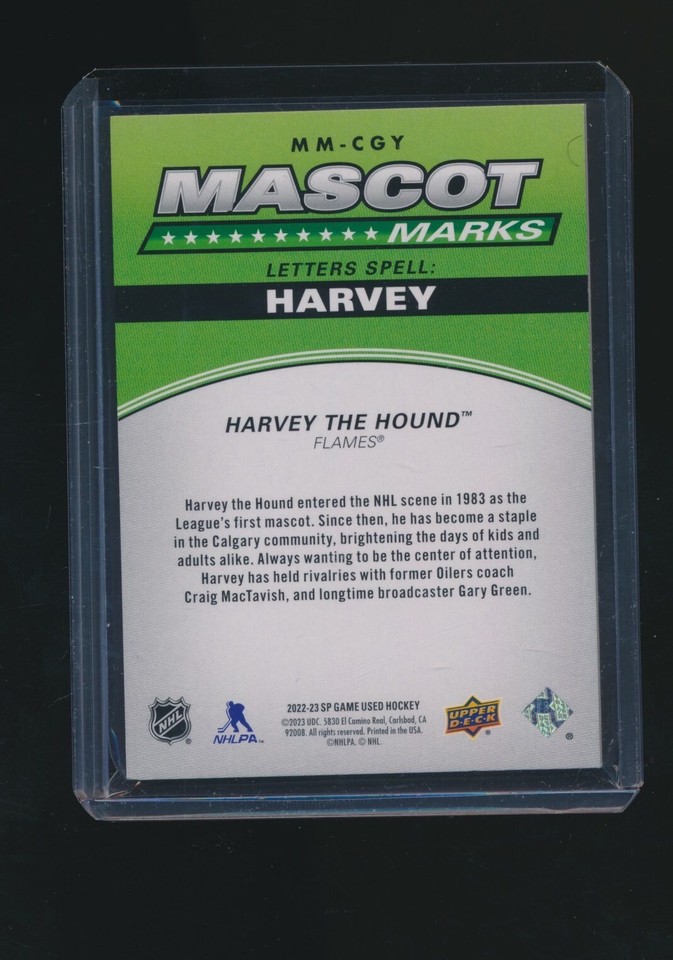 HARVEY THE HOUND 2022-23 UPPER DECK SP GAME USED MASCOT MARKS “R” 29/35 ...