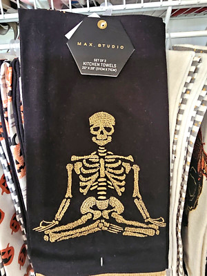 Max Studios Kitchen Towels 2 Pk SKELETON SKULLS BLACK GOLD 20 X 28 | eBay