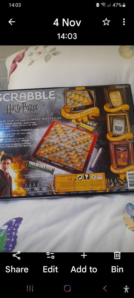 SCRABBLE HARRY POTTER EDITION BOARD GAME 100% COMPLETE 2016 VG USED ...
