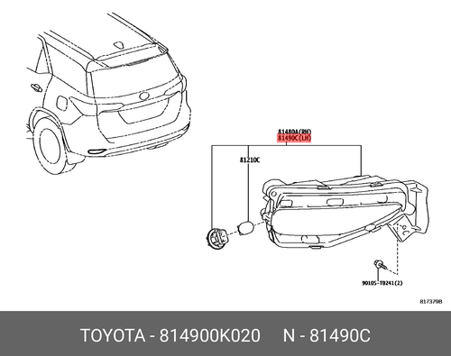 Genuine OE lamp assy, rear fog, left, 814900K020 for TOYOTA 81490-0K020 ...