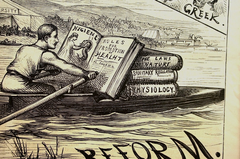 Thomas Nast 1869 COLLEGE REFORM No Smoking Drinking MATH SCIENCE Print ...