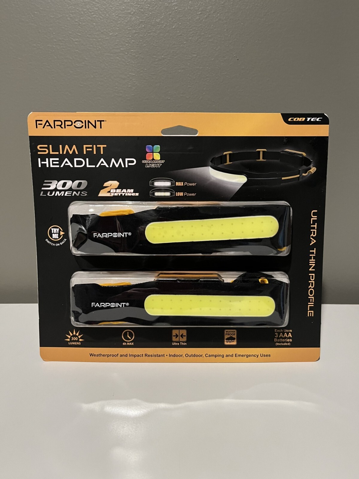 Farpoint USB Rechargeable Headlamp 350 & 120 Lumens 2 Mode Switch 1200 ...