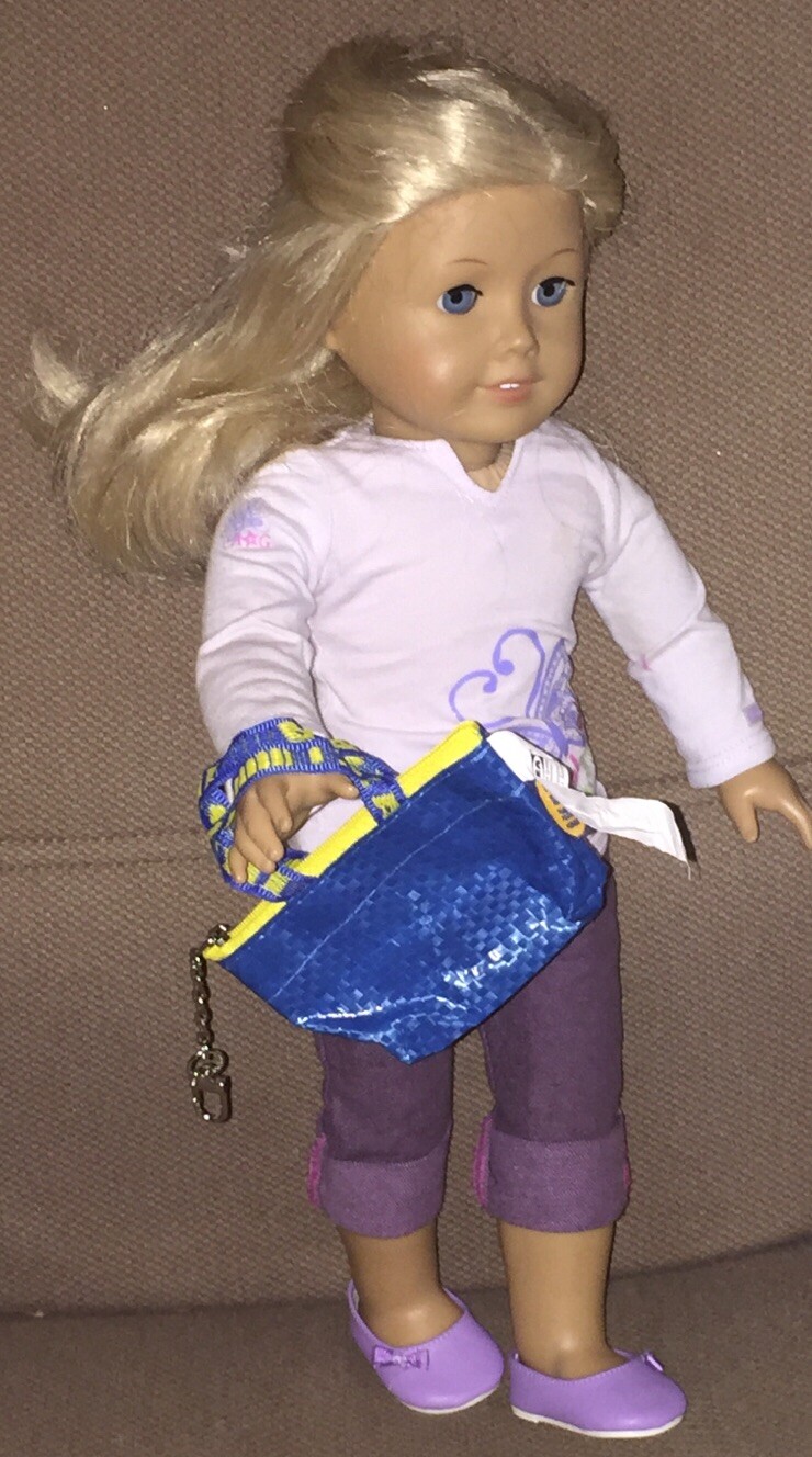 (3) IKEA KNOLIG Frakta Small Blue Bag KeyChain/Coin Purse 4.5” AG Doll ...