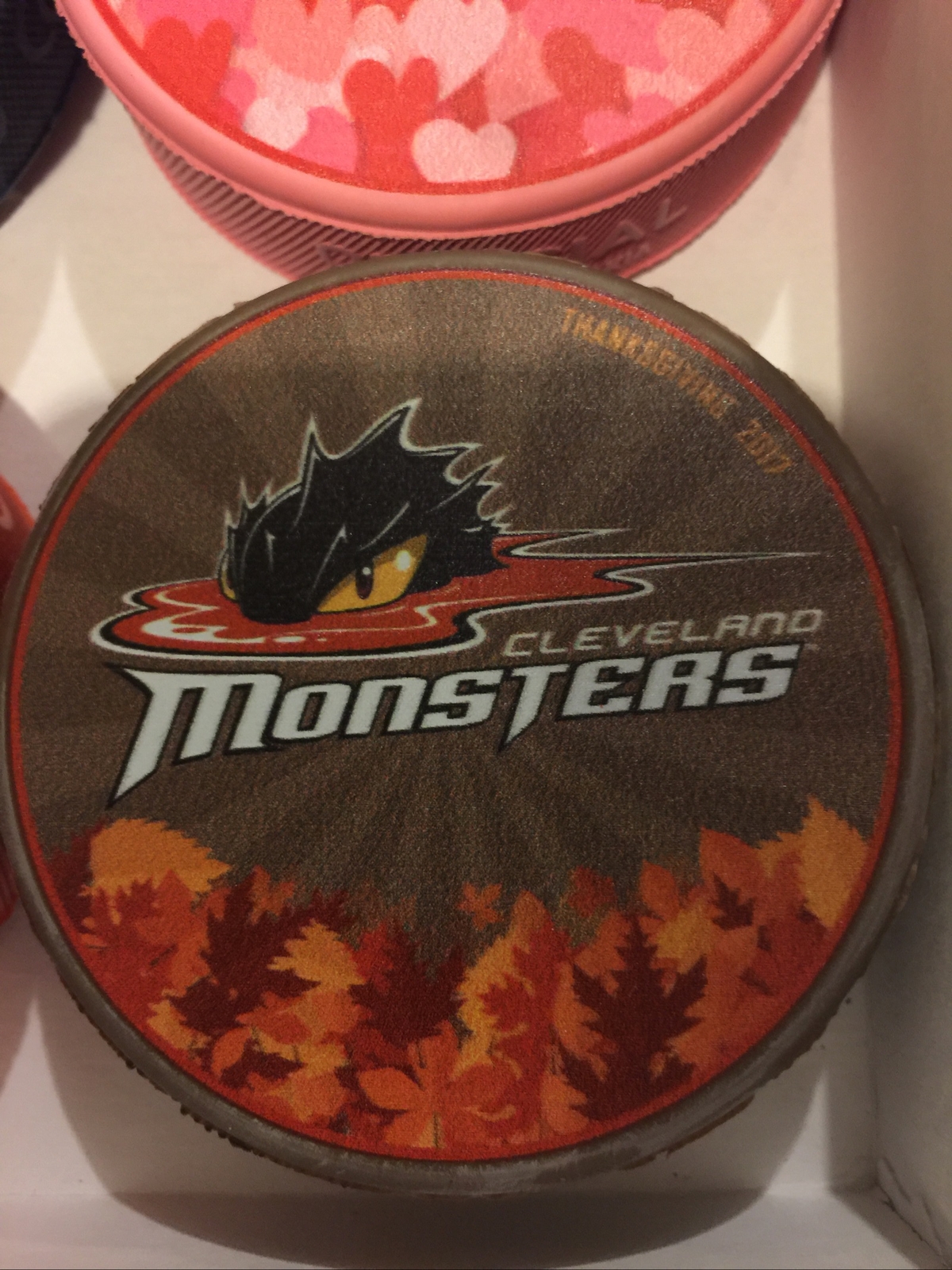 1 SET OF 6 2018 CLEVELAND MONSTERS AHL HOCKEY PUCKS. LIMITED EDITION TO ...