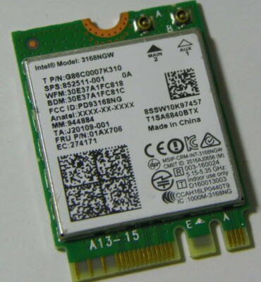 Intel Dual Band Wireless-AC 3168 3168NGW BT NGFF 01AX706 852511-001 ...