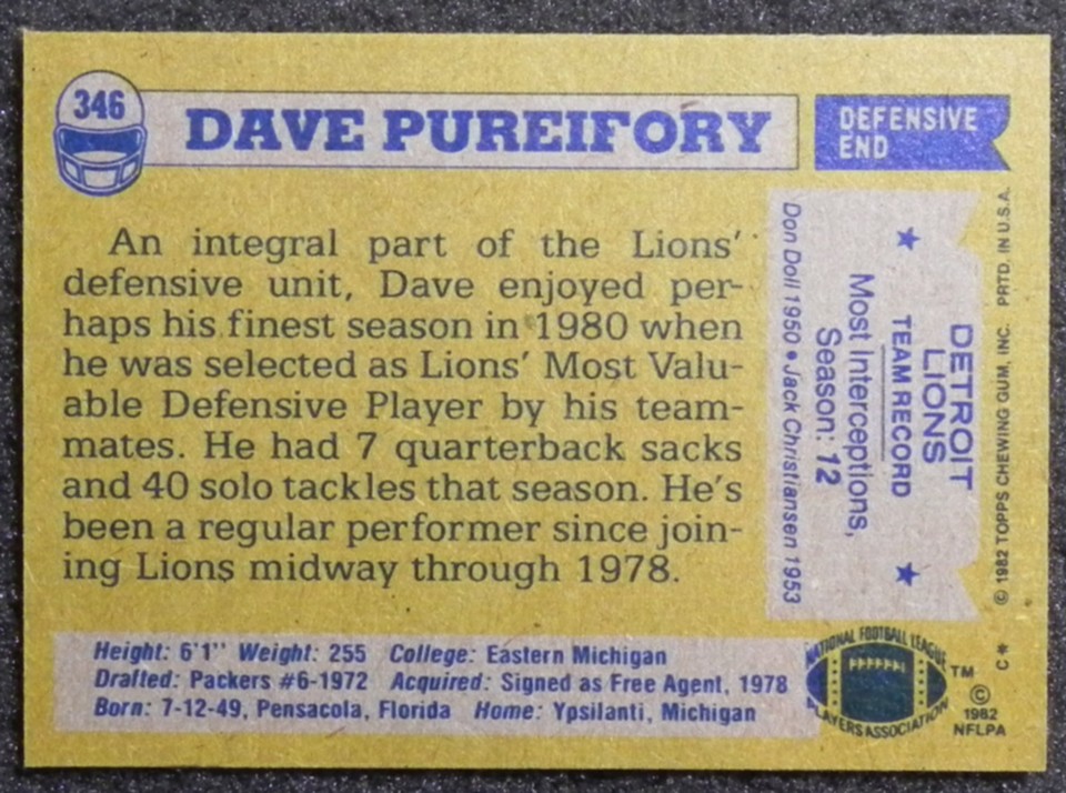 DAVE PUREIFORY 1982 Topps Card #346 _ Card (A) _ Sharp Corners | eBay