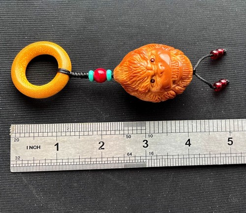 Olive Nut Carved Monkey King Head Pendant Carving Bead Chain Zen Decor ...