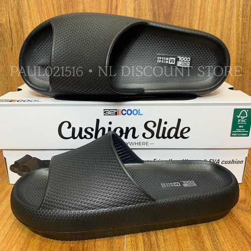 32 DEGREES COOL Cushion Slides Unisex (W)Women's (M)Men's ~ Black ~ XS ...