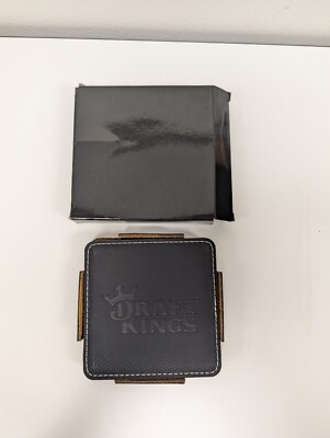 DRAFTKINGS Draft Kings Beer Wine Glass Drink Black Leather Coaster 4 ...