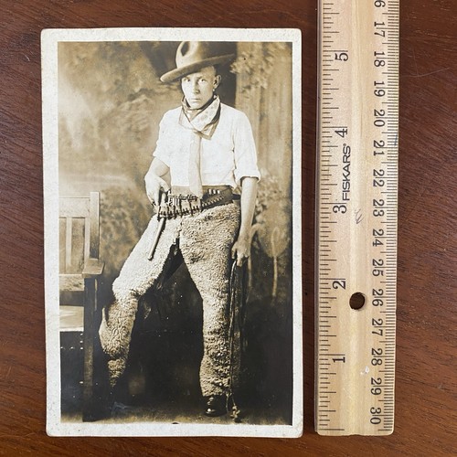 1920s Unsent AZO RPPC Real Photo Postcard Studio Western Cowboy Wooly ...