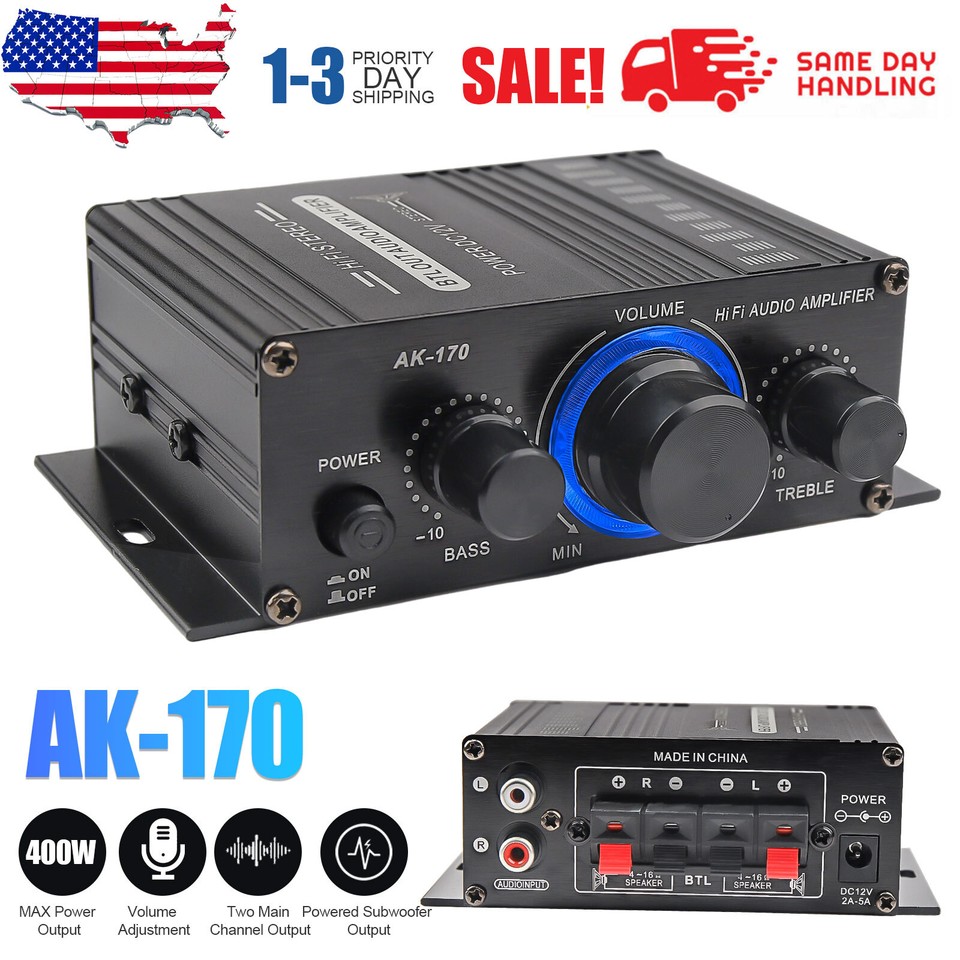 12V 2 Channel Mini HIFI Power Amplifier Audio Stereo Amp FM Home Car | eBay