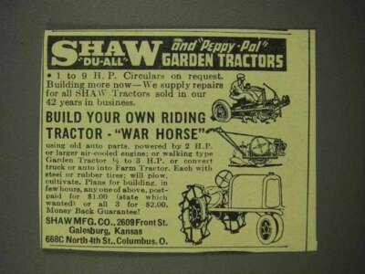 1946 Shaw Garden Tractors Ad - Du-All, Peppy-Pal | eBay