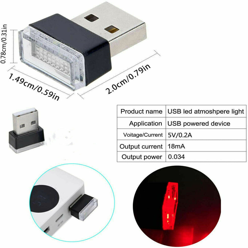 US STOCK 1PCS car USB LED Interior Light Neon Atmosphere Ambient Lamp ...