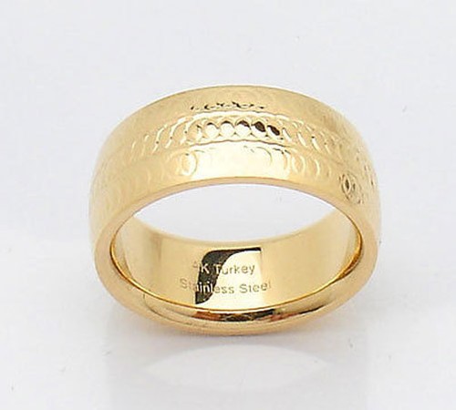 8mm Bold Comfort Fit Textured Band Ring 14K Yellow Gold Plated ...