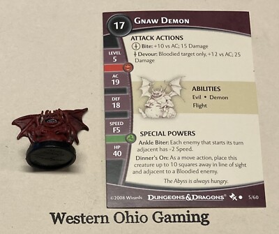 D&D Miniatures Gnaw Demon #B/W 17 Red PROMO with Card 5 Dungeons ...