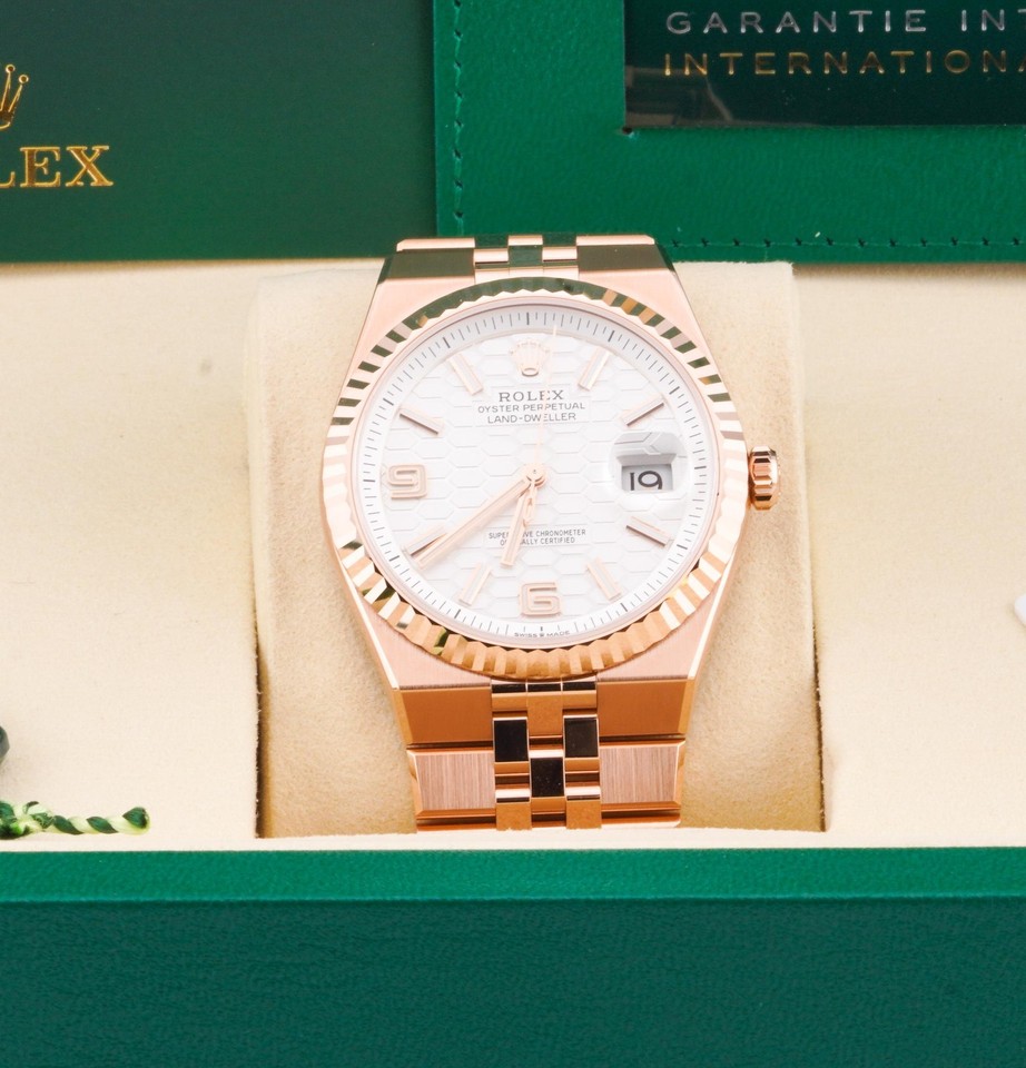 Rolex 2025 Land Dweller - 127335 18k Rose Gold 40mm White Dial Watch w ...