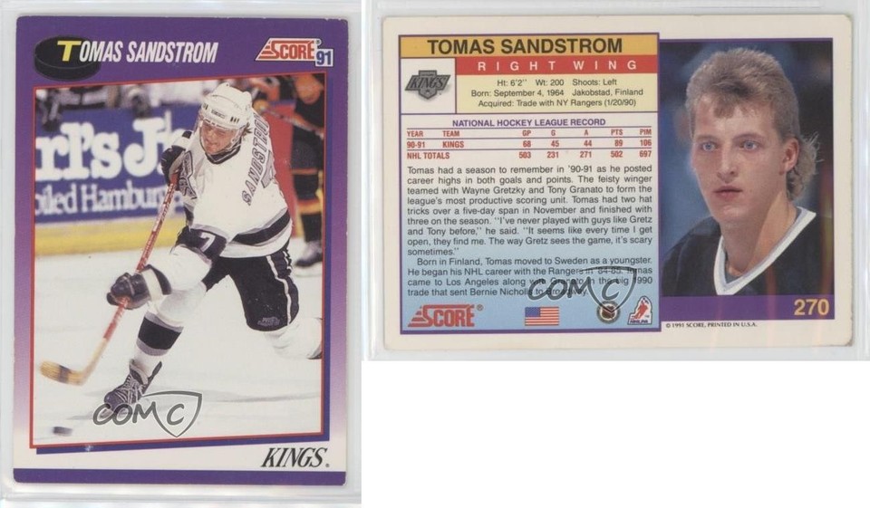 1991-92 Score American Tomas Sandstrom #270 16jy | eBay