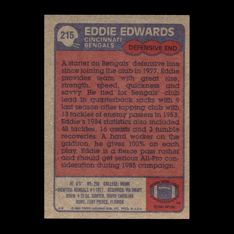 Eddie Edwards 1985 Topps Cincinnati Bengals #215 R326F 55 | eBay