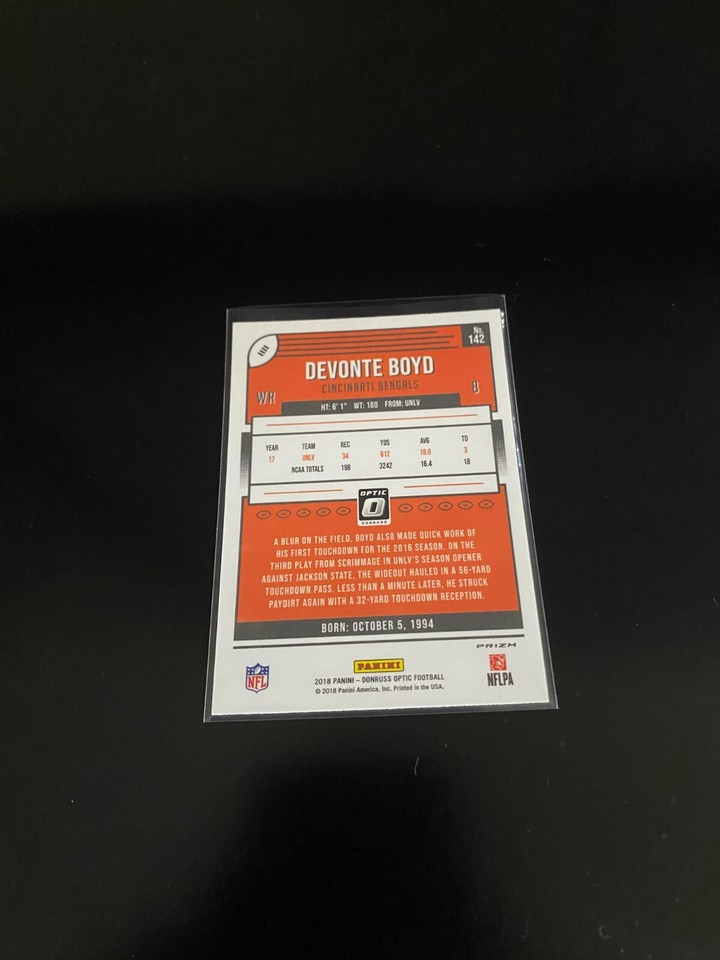 Devonte Boyd 2018 Donruss Optic Silver Holo Prizm RC Bengals 142 PWE | eBay
