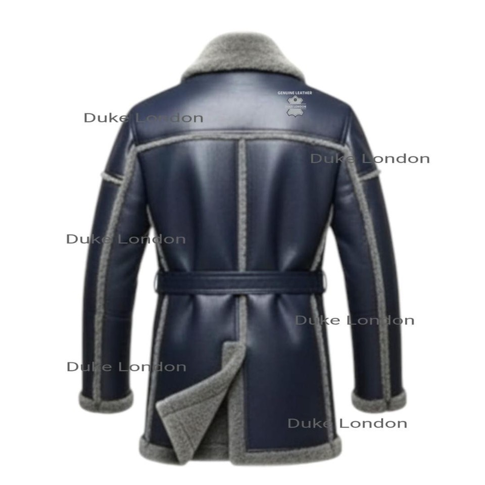 Men Real Sheep Skin Leather Long Coat Fur Vintage Retro Leisure Bomber ...