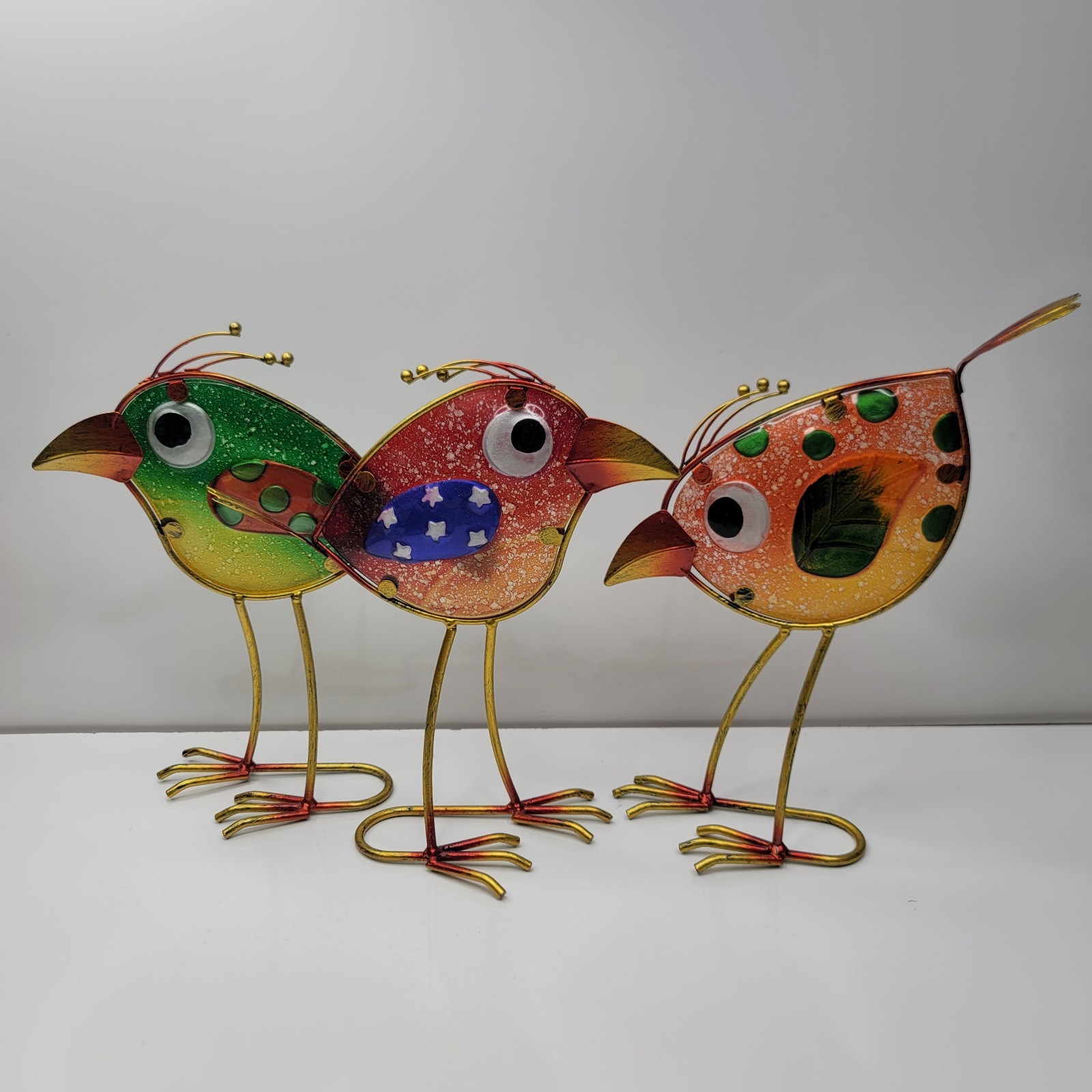 Metal & Glass Bird Decor Indoor & Outdoor Set of 3 Yard Art Decor ...