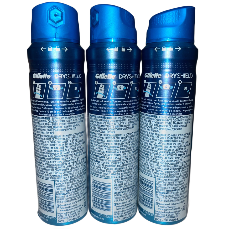 3 Pack Gillette Arctic Ice Dry Shield Antiperspirant Deodorant Spray 3 ...
