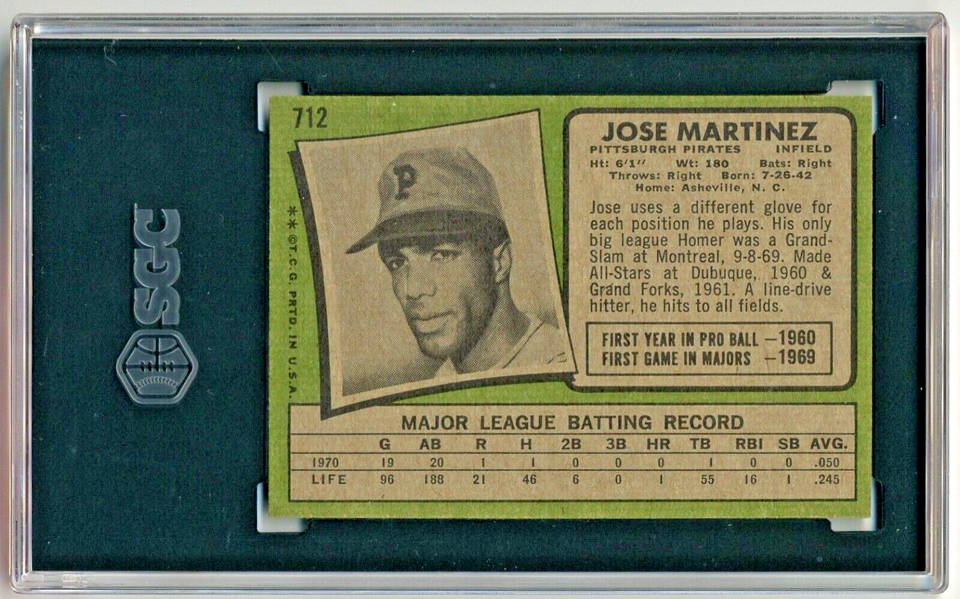 1971 TOPPS PITTSBURGH PIRATES JOSE MARTINEZ #712 HI# SGC 8 NM MT | eBay