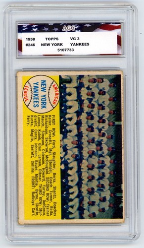 1958 Topps #246 New York Yankees Team Card Mickey Mantle AGC 3 Very ...