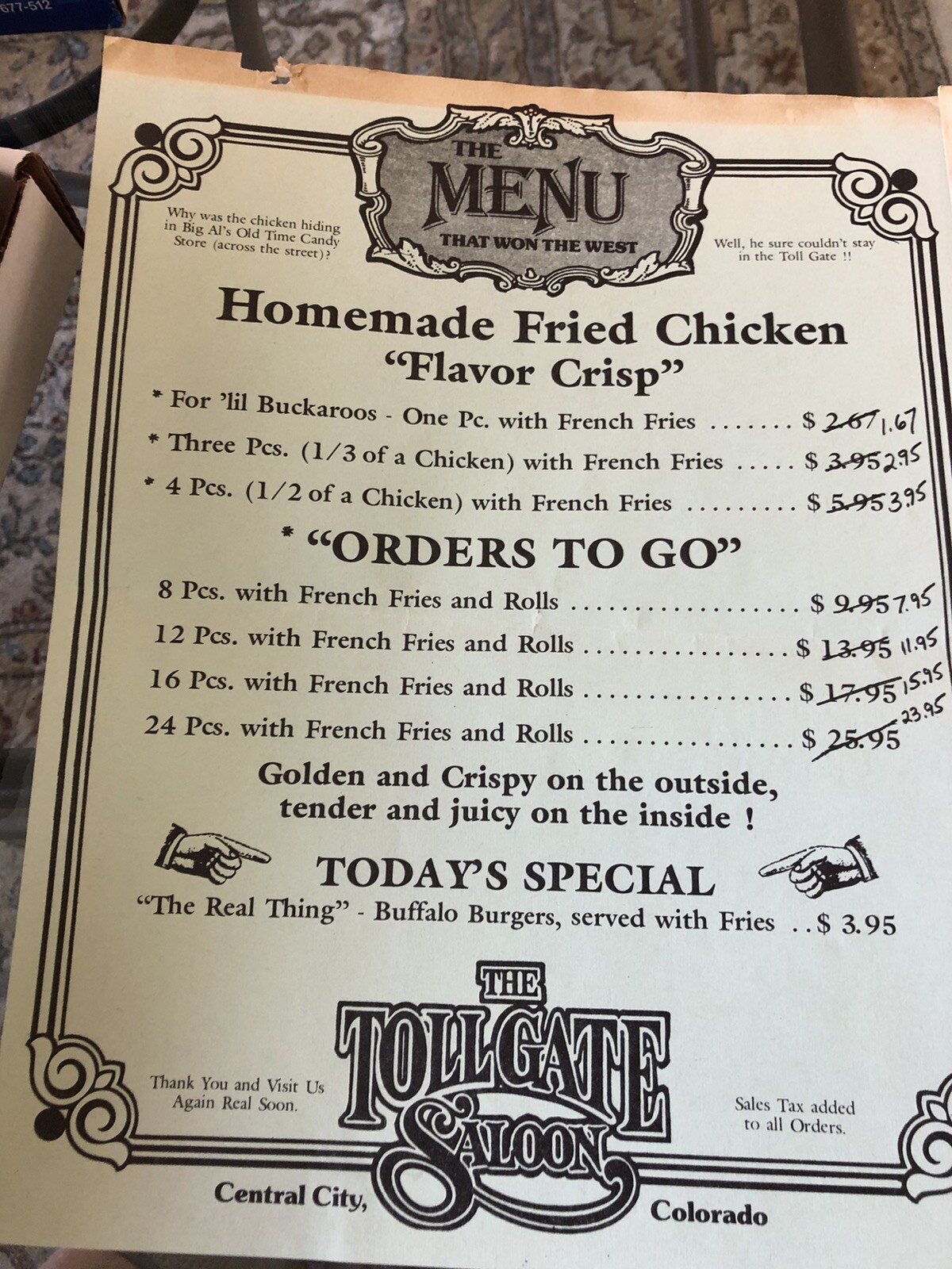 Vintage 1970’s the tollgate saloon menu Cental City Colorado | eBay