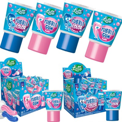 Lutti Tubble Gum 35g – Blue Raspberry & Original – Squeezy Bubble Gum ...