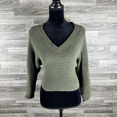 AMERICAN EAGLE V-Neck Long Sleeve Green Pullover Knit Sweater Women's ...