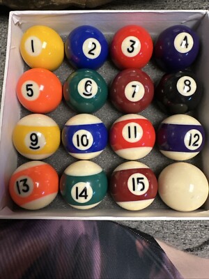 Vintage set of miniature Mini Billiard Balls pool 1.73" Boxed 1-15 plus ...